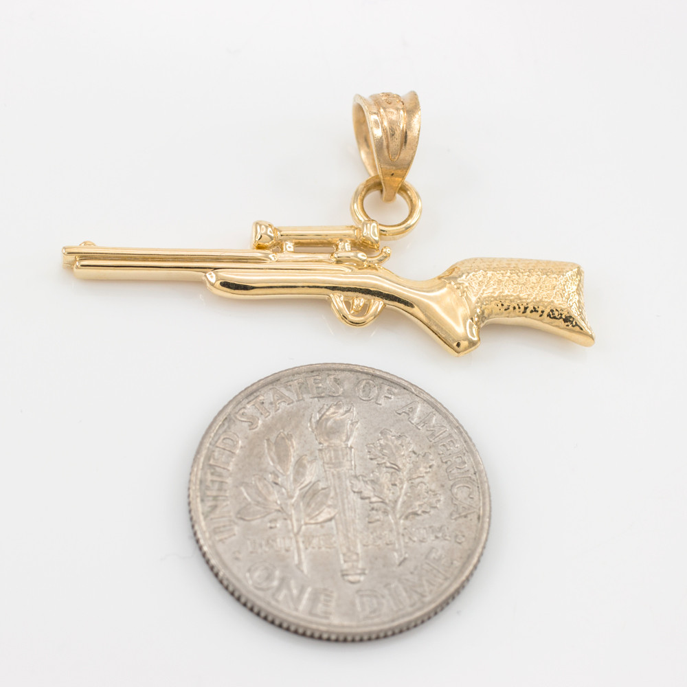Yellow Gold Scope Sniper Rifle Pendant Necklace | Sniper Rifle with ...