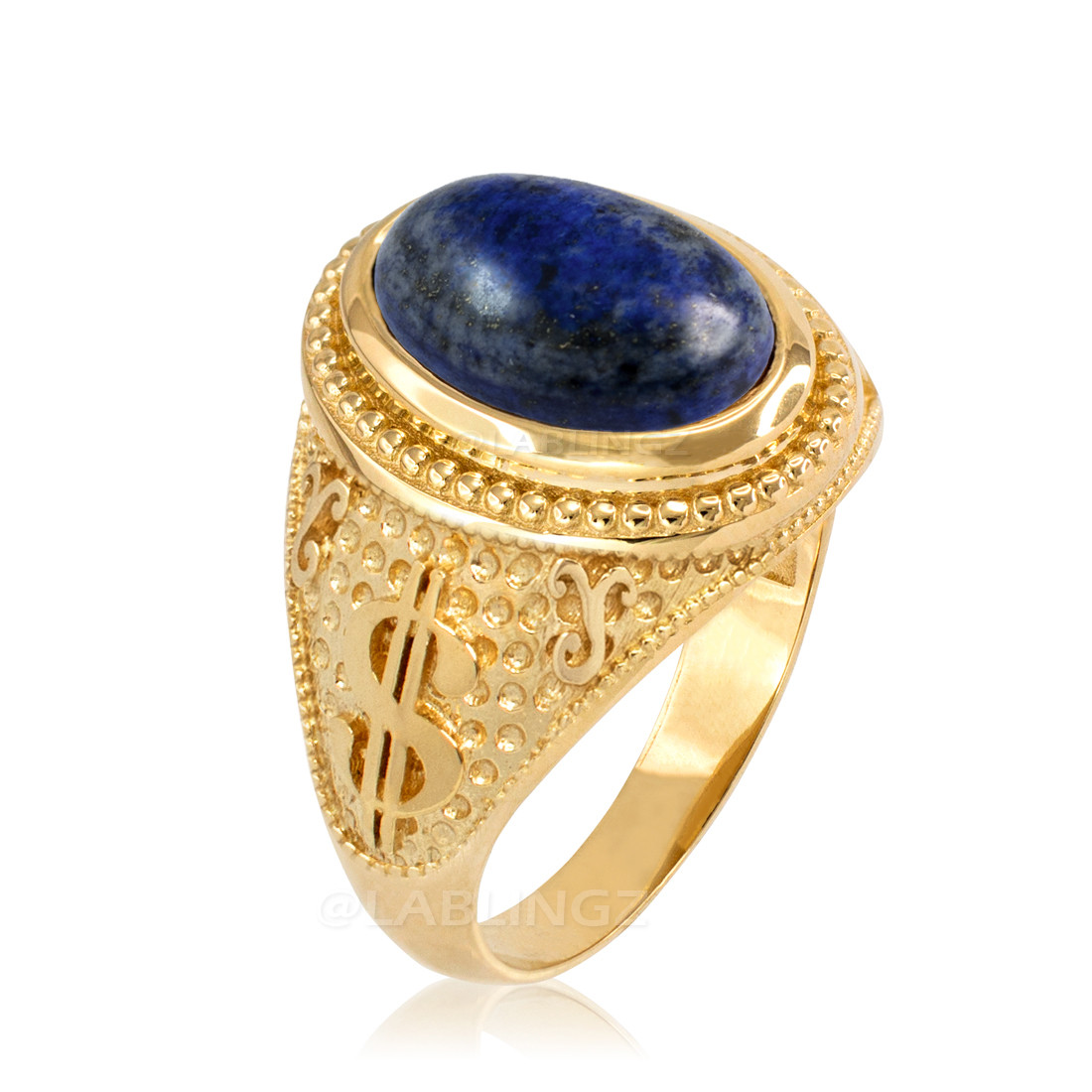 Yellow Gold Cash Money Dollar Sign Lapis Lazuli Statement Ring