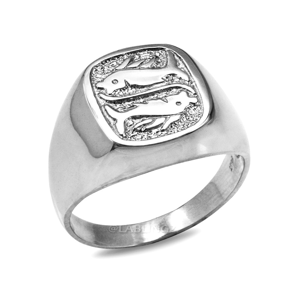 Sterling Silver Pisces Mens Zodiac Ring