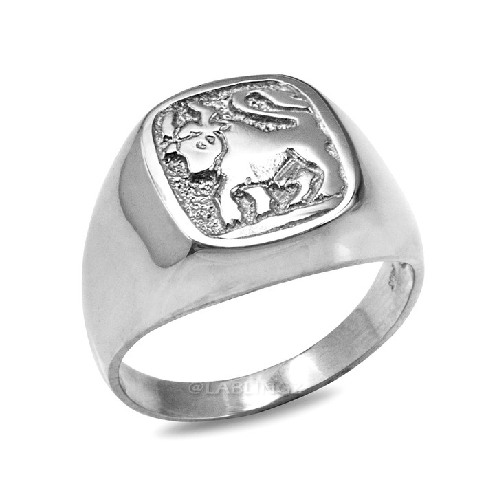 Polished Sterling Silver Taurus (Bull) Men's Zodiac Sign Ring