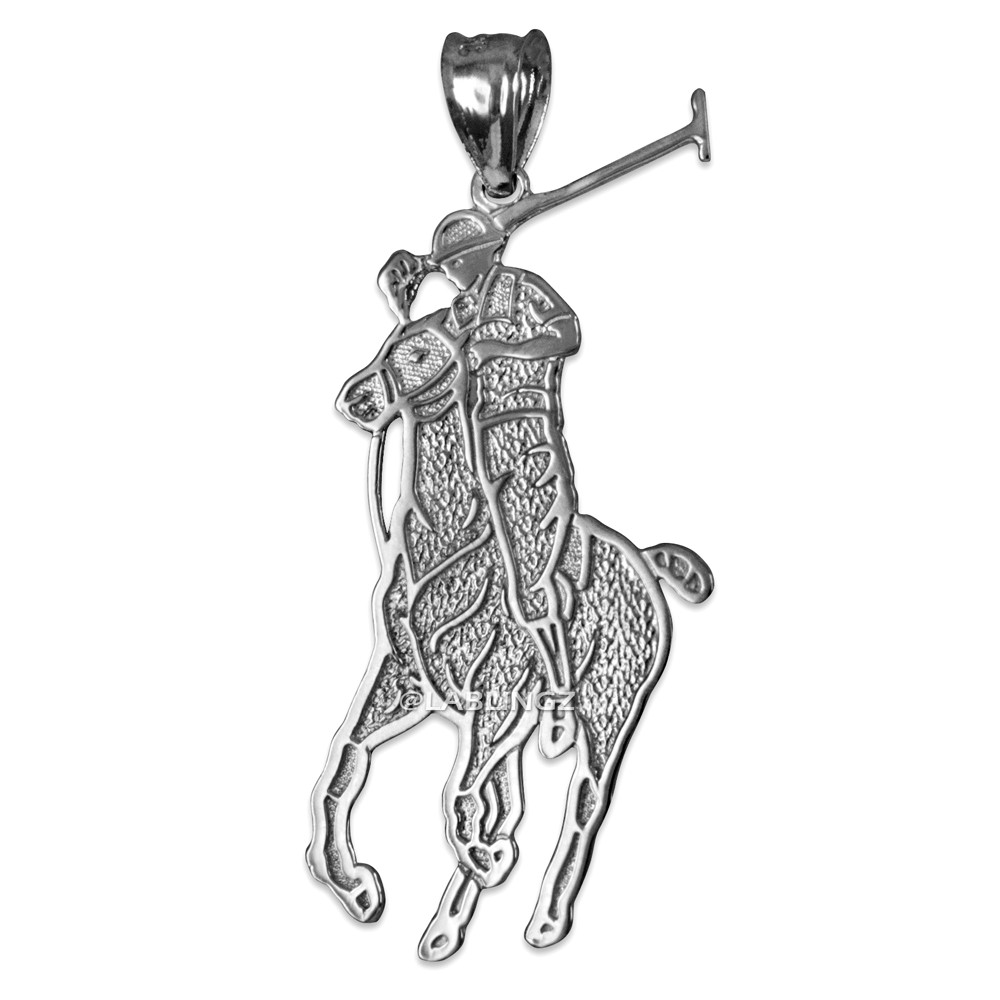 Textured Sterling Silver Polo Horserider Sports Pendant