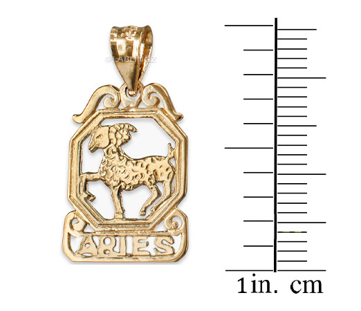 Polished Yellow Gold Open Design, Aries zodiac Sign Charm Necklace.