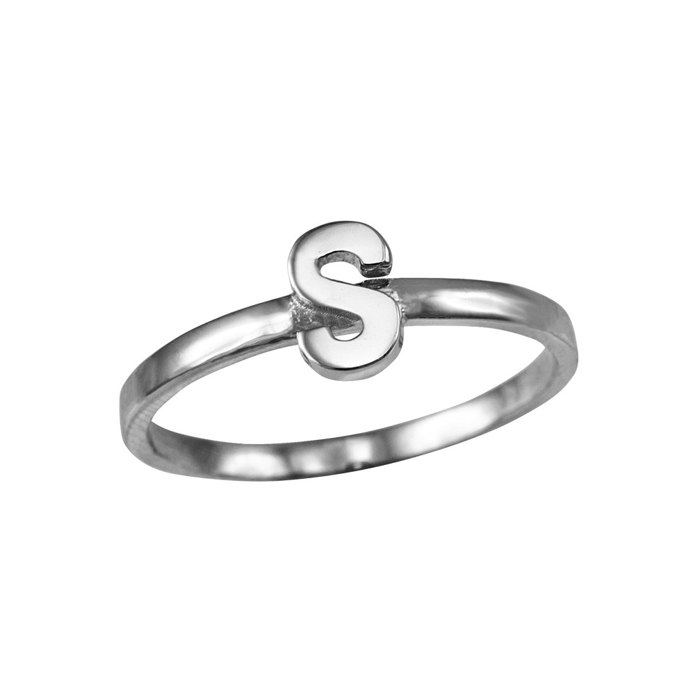 Polished White Gold Initial Letter S Stackable Ring