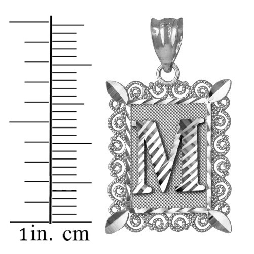Sterling Silver Filigree Alphabet Initial Letter "M" DC Pendant Necklace