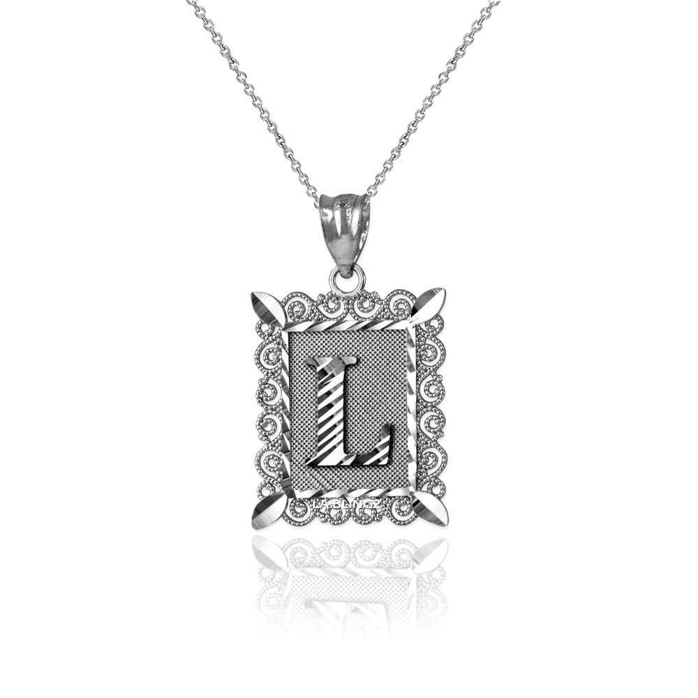 Sterling Silver Filigree Alphabet Initial Letter "L" DC Charm Necklace