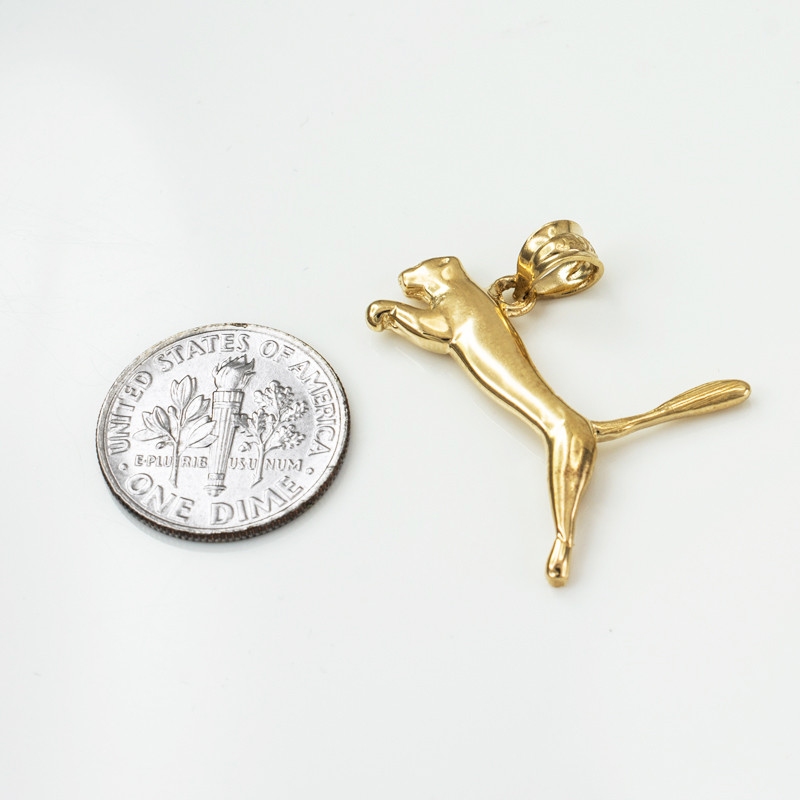 Solid Gold Jumping Puma Cat Pendant Necklace