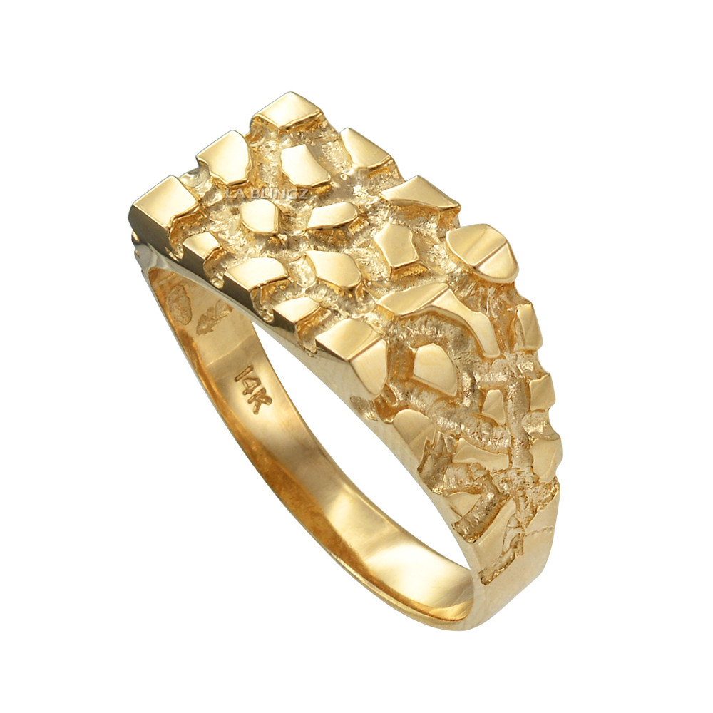 Mens Yellow Gold Rectangular Nugget Ring