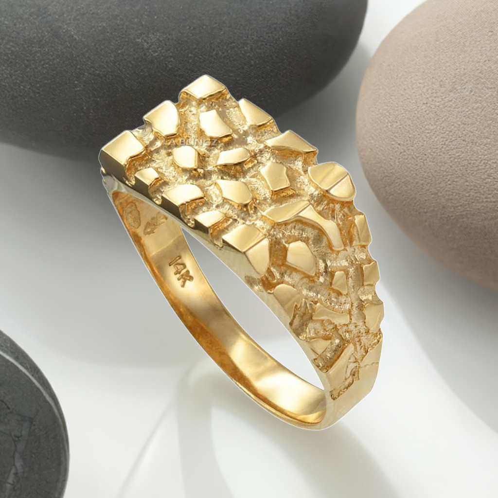 Mens Yellow Gold Rectangular Nugget Ring