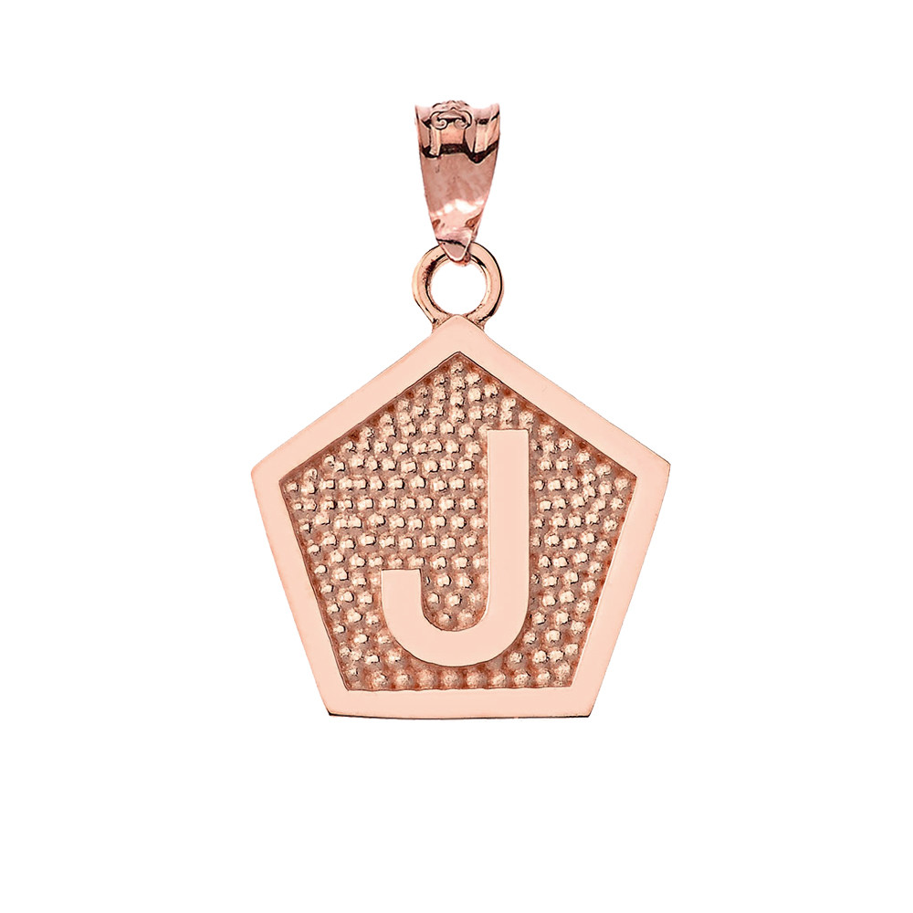 Rose Gold Letter "J" Initial Pentagon Pendant Necklace