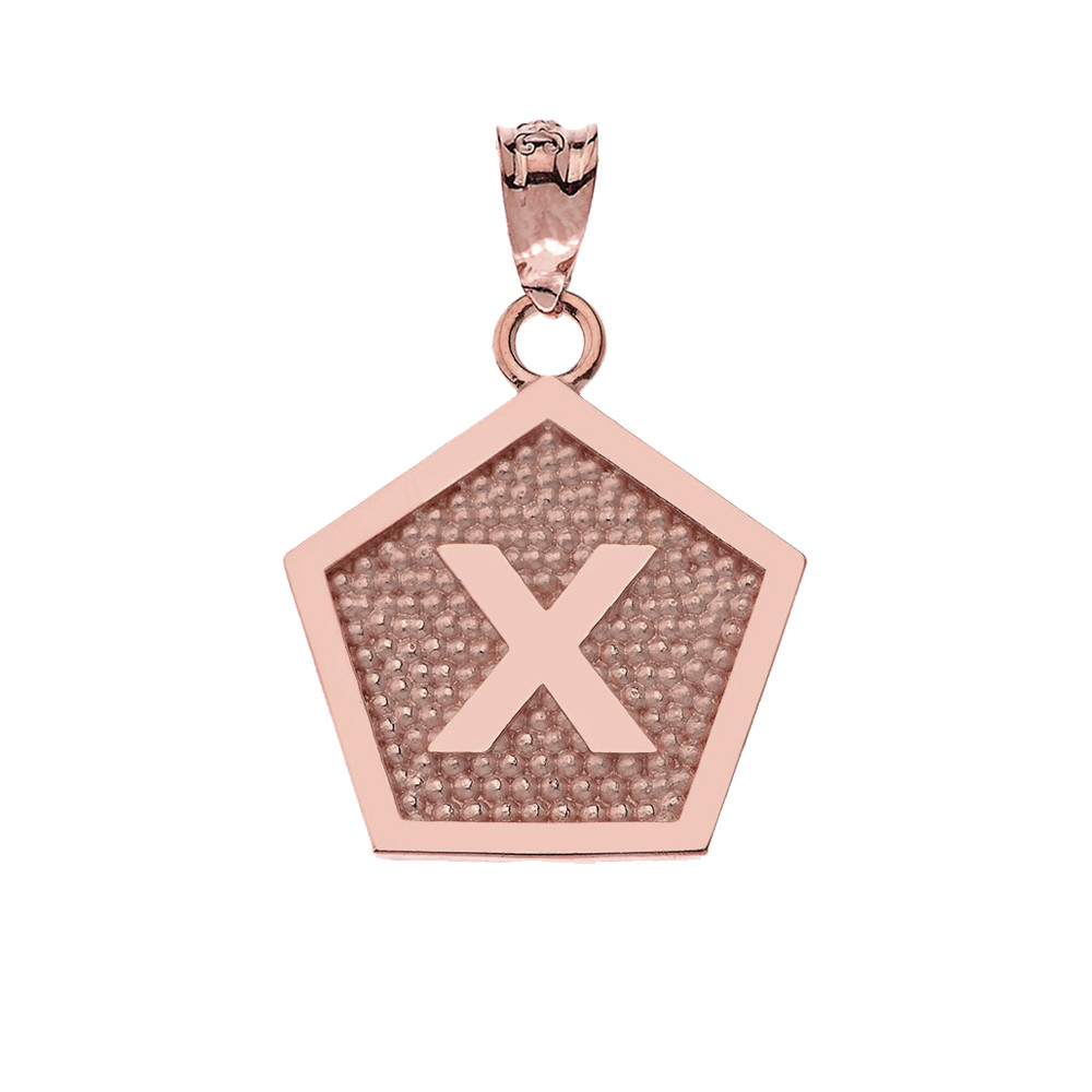 Rose Gold Letter "X" Initial Pentagon Pendant Necklace