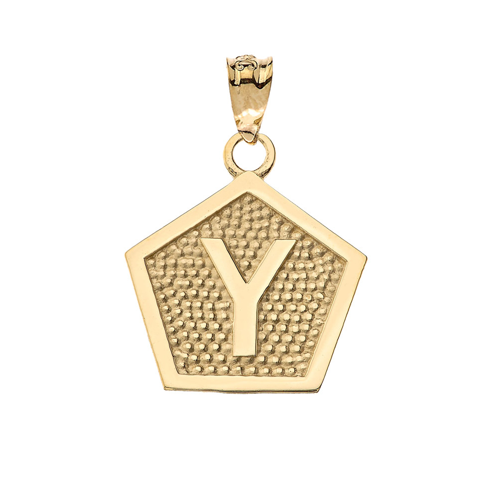 Yellow Gold Letter "Y" Initial Pentagon Pendant Necklace