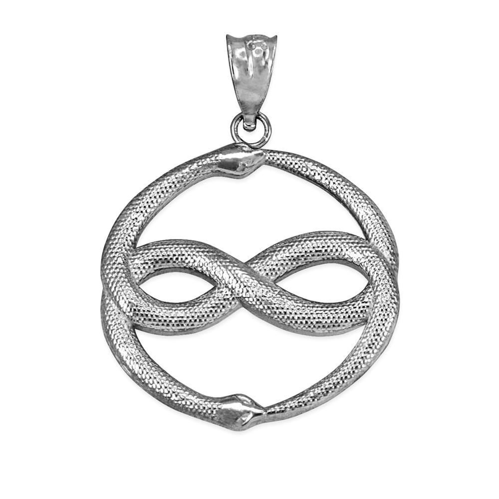 White Gold Double Ouroboros Infinity Snakes Pendant Necklace
