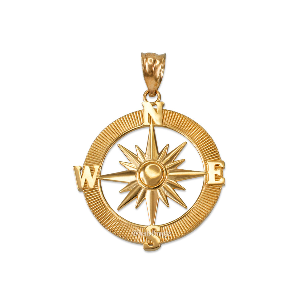 Yellow Gold Compass Pendant Necklace