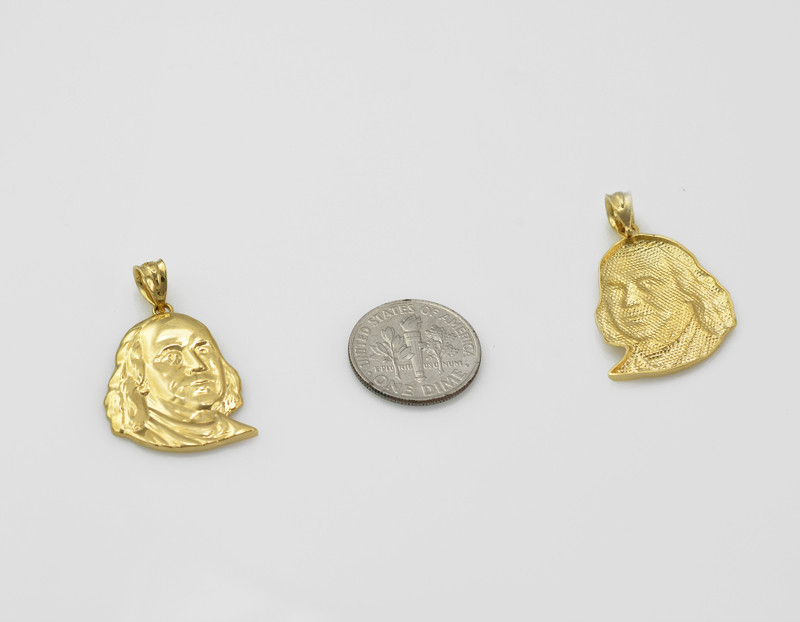 Yellow Gold Benjamin Franklin Pendant Necklace