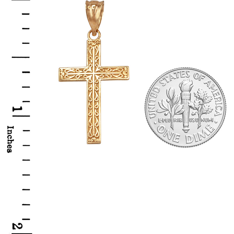 Yellow Gold Latin Cross Religious Pendant Necklace