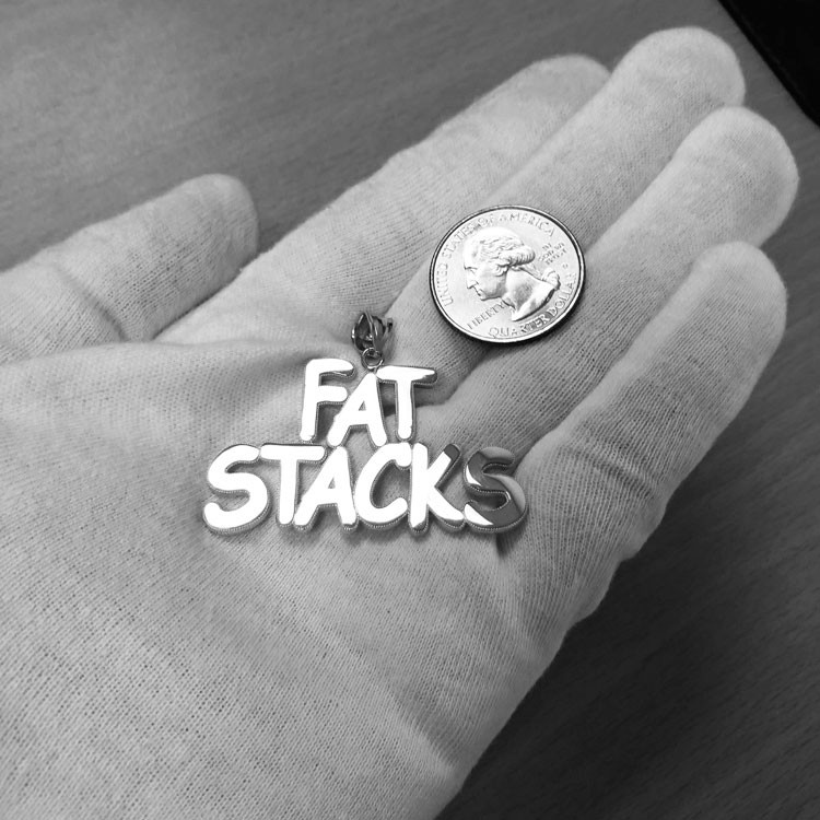 FAT STACKS Polished White Gold Hip-Hop Pendant