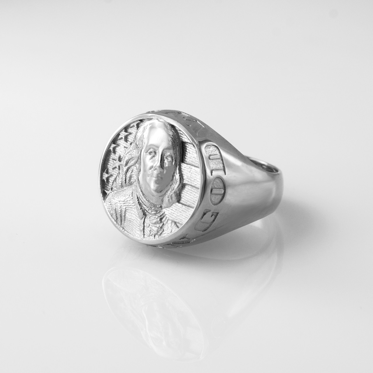 Sterling Silver Benjamin Franklin Mens Signet Ring - LA Blingz