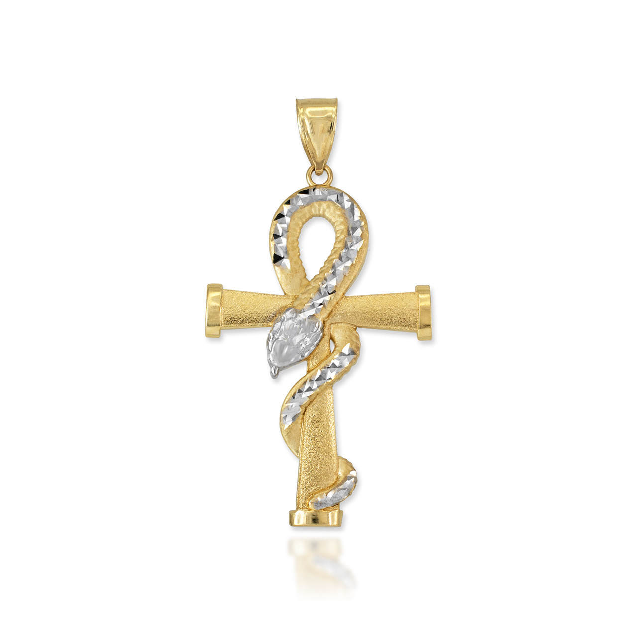 Satin Gold Egyptian Ankh DC Coiled Snake Pendant (2 sizes)
