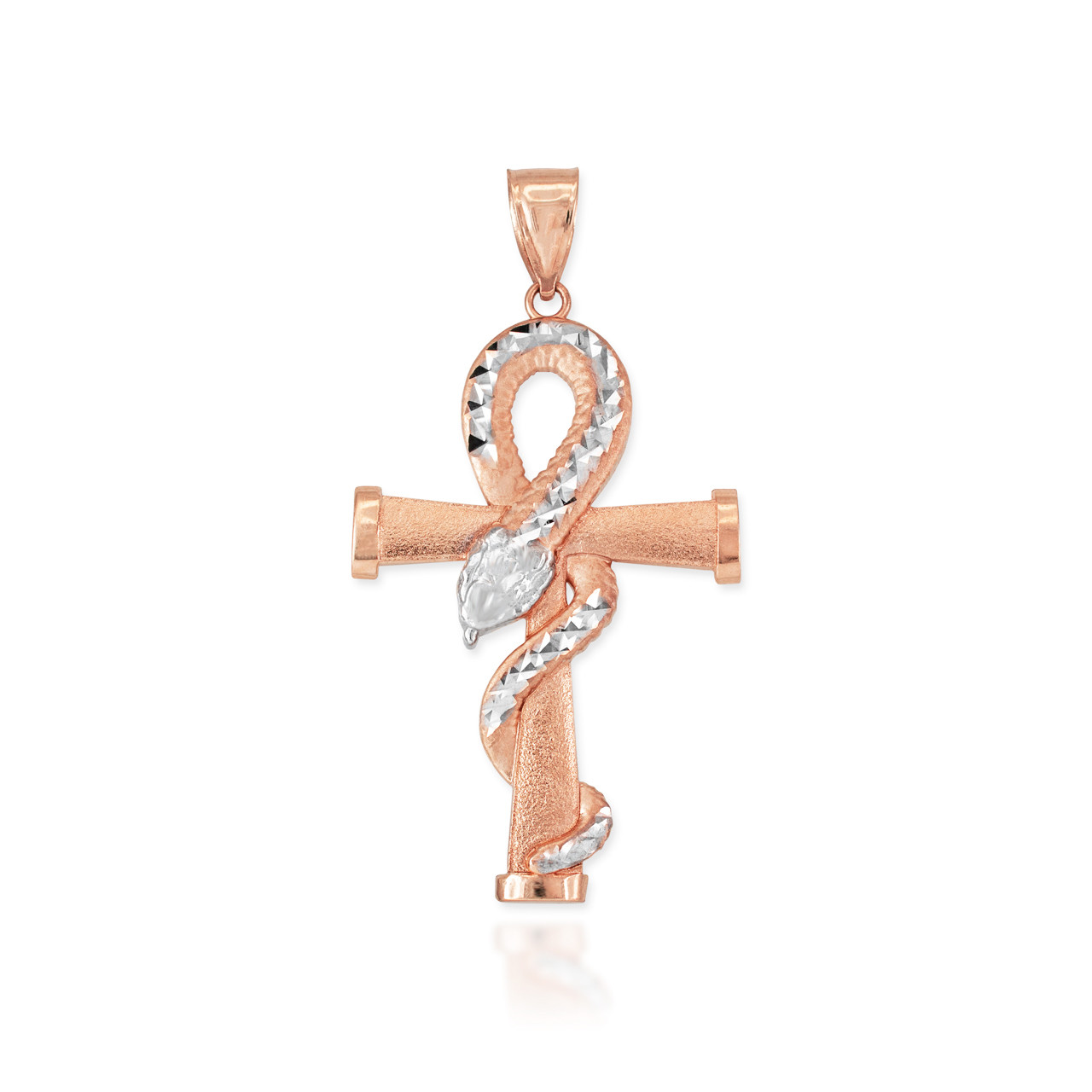 Rose Gold Egyptian Ankh DC Coiled Snake Pendant (2 sizes)