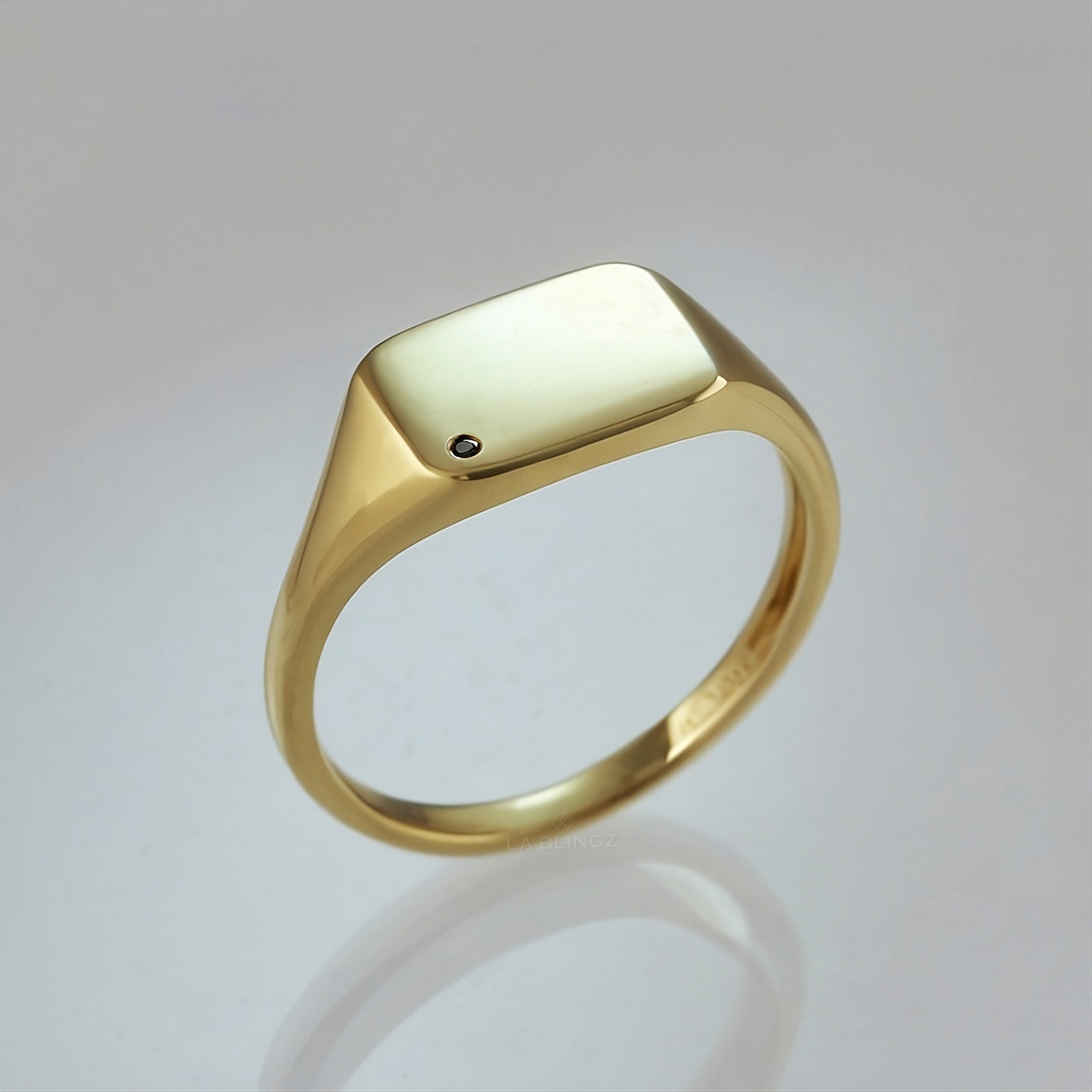 Gold Square Signet Black CZ Pinky Ring | LA Blingz