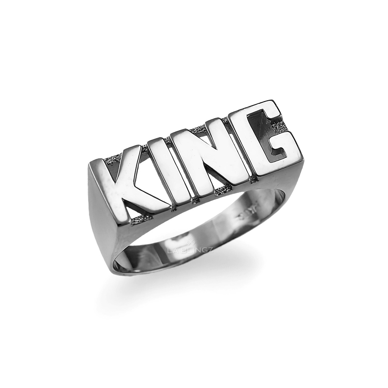 Sterling Silver 'KING' Name Block Letter Midsize Ring - LA Blingz