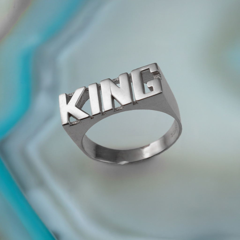 Sterling Silver 'KING' Name Block Letter Midsize Ring - LA Blingz
