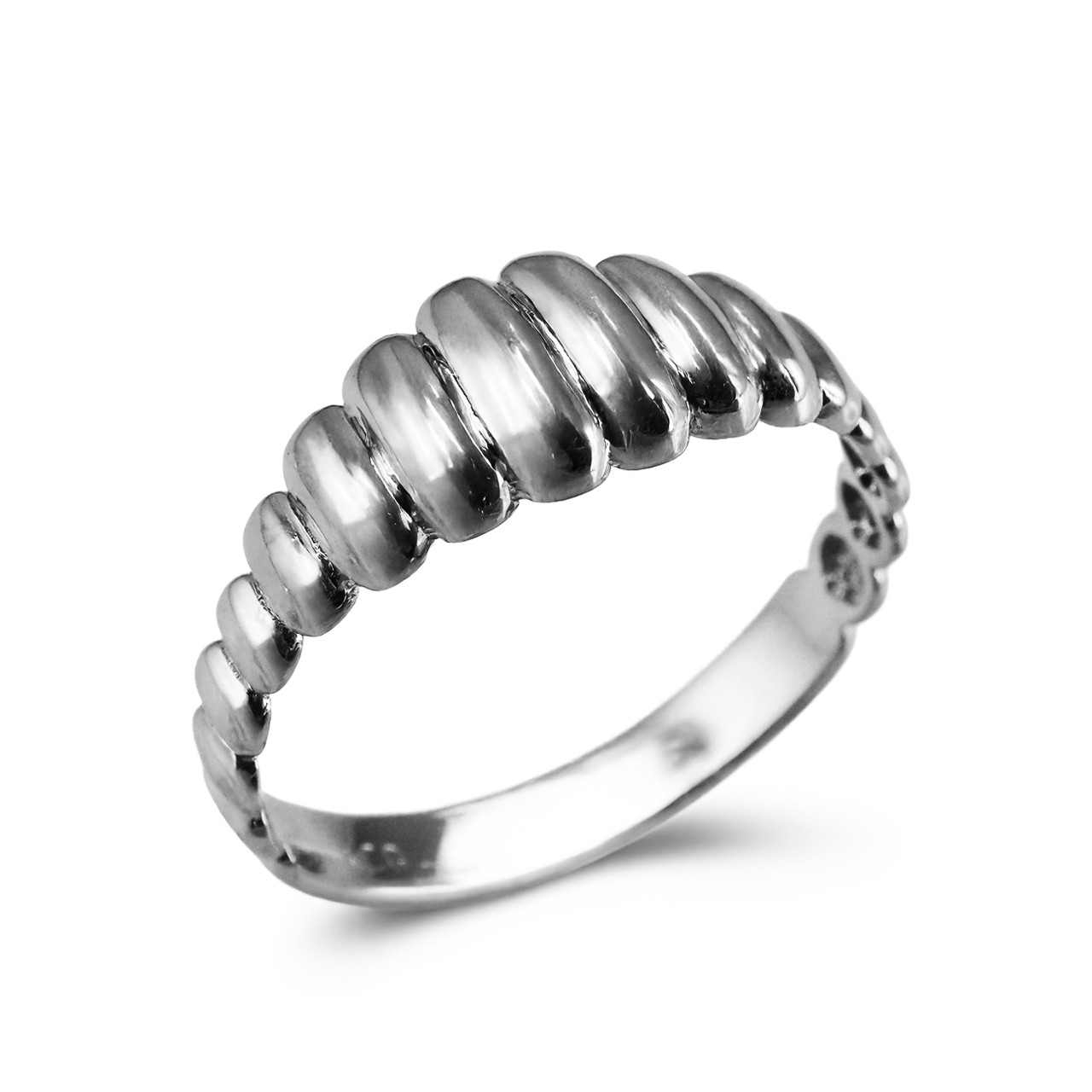 Polished Sterling Silver Croissant Ring for Women – Dome Tapered Band