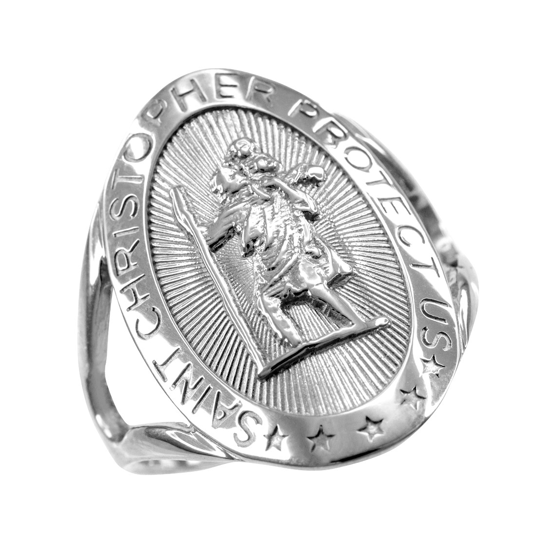 925 Sterling Silver Saint Christopher Oval Ring