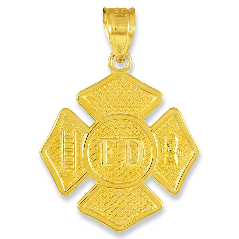 Solid Gold Fire Department Firefighter Badge Pendant