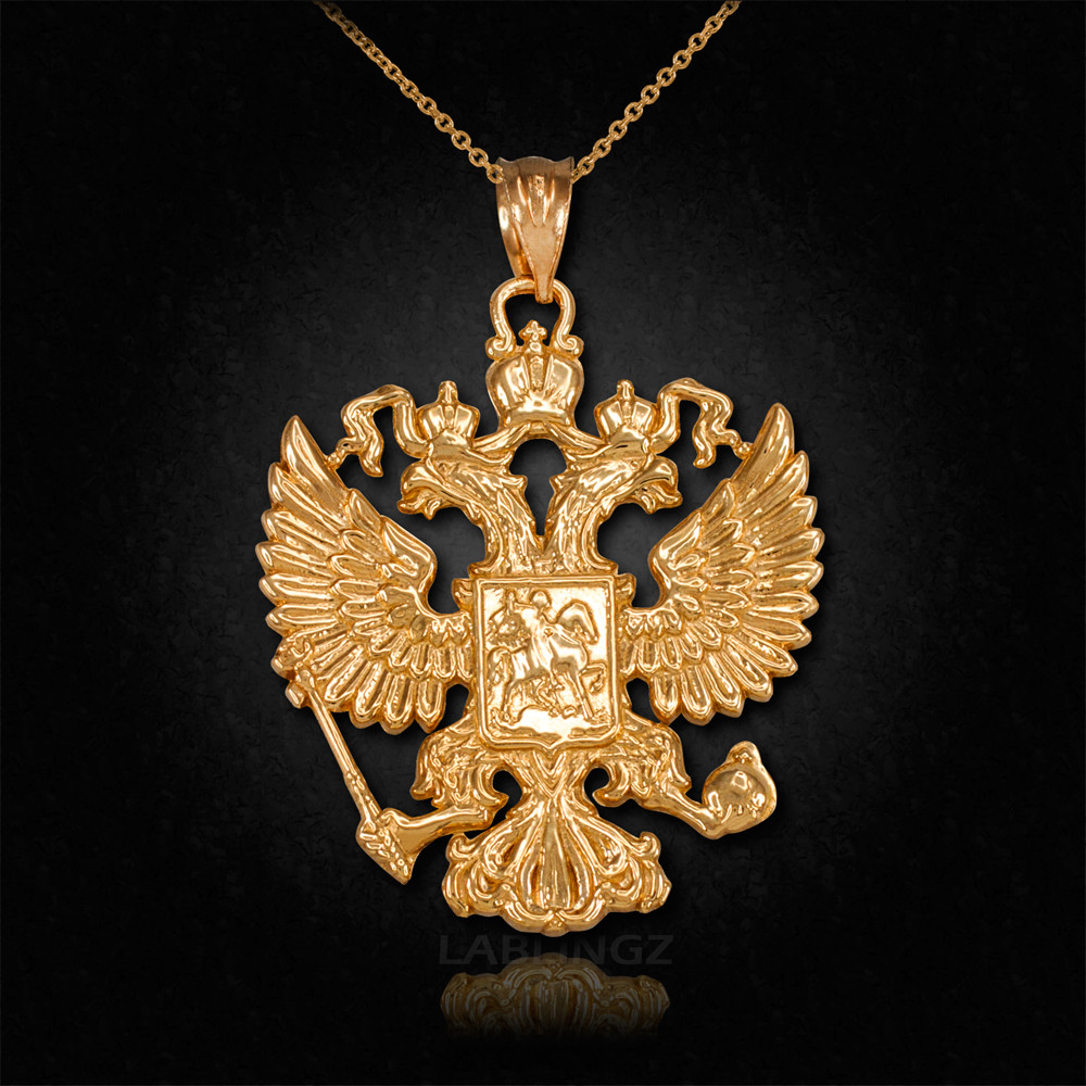 Gold Russian Coat of Arms Double-Headed Eagle Slavic Pendant Necklace