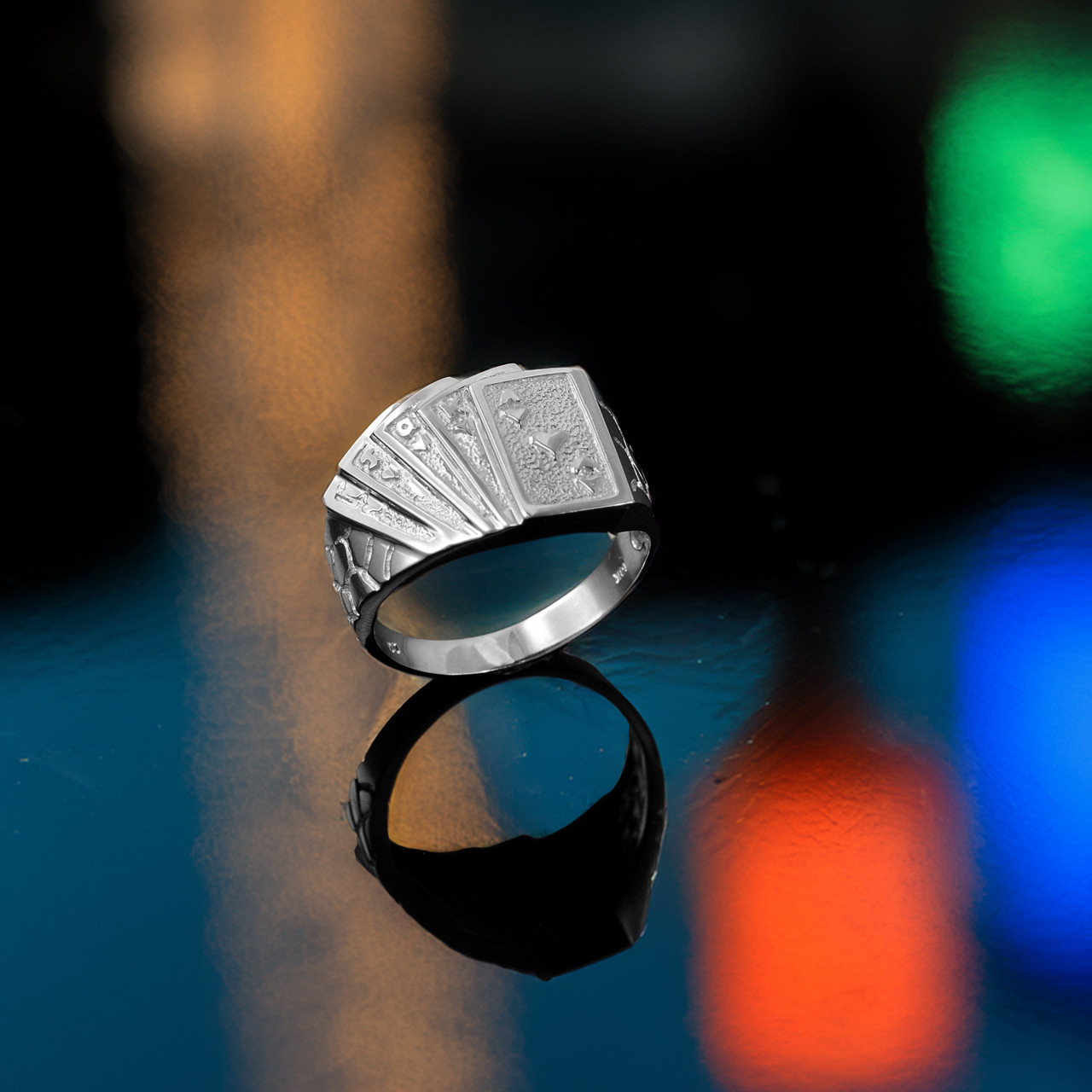 Sterling Silver Royal Flush Poker Nugget Ring