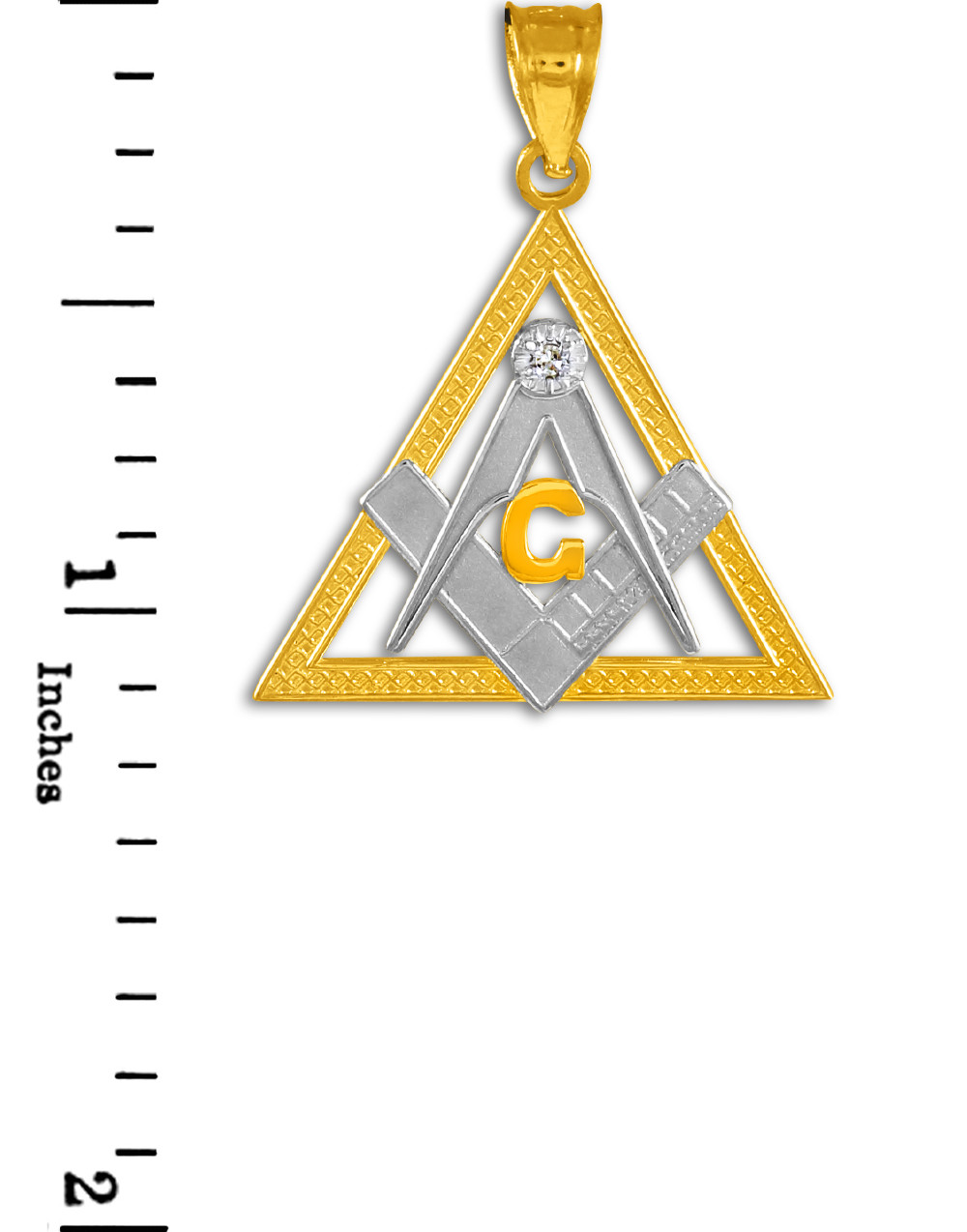 Two-tone Gold Triangle Freemason Diamond Masonic Pendant