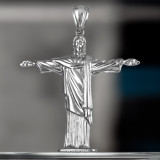 Sterling Silver Jesus Christ the Redeemer Cross Brazil Rio Statue Pendant