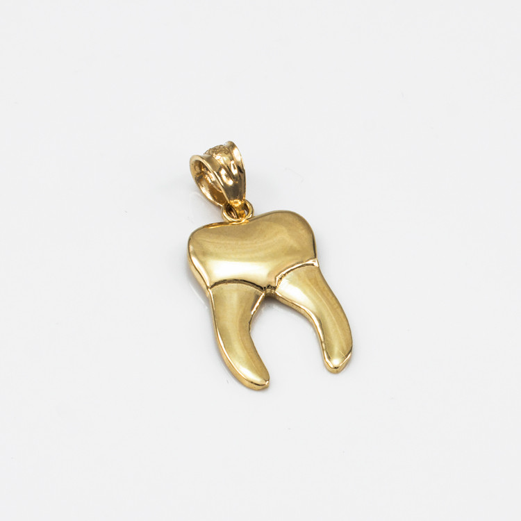 Polished Gold Molar Tooth Dental Charm Necklace