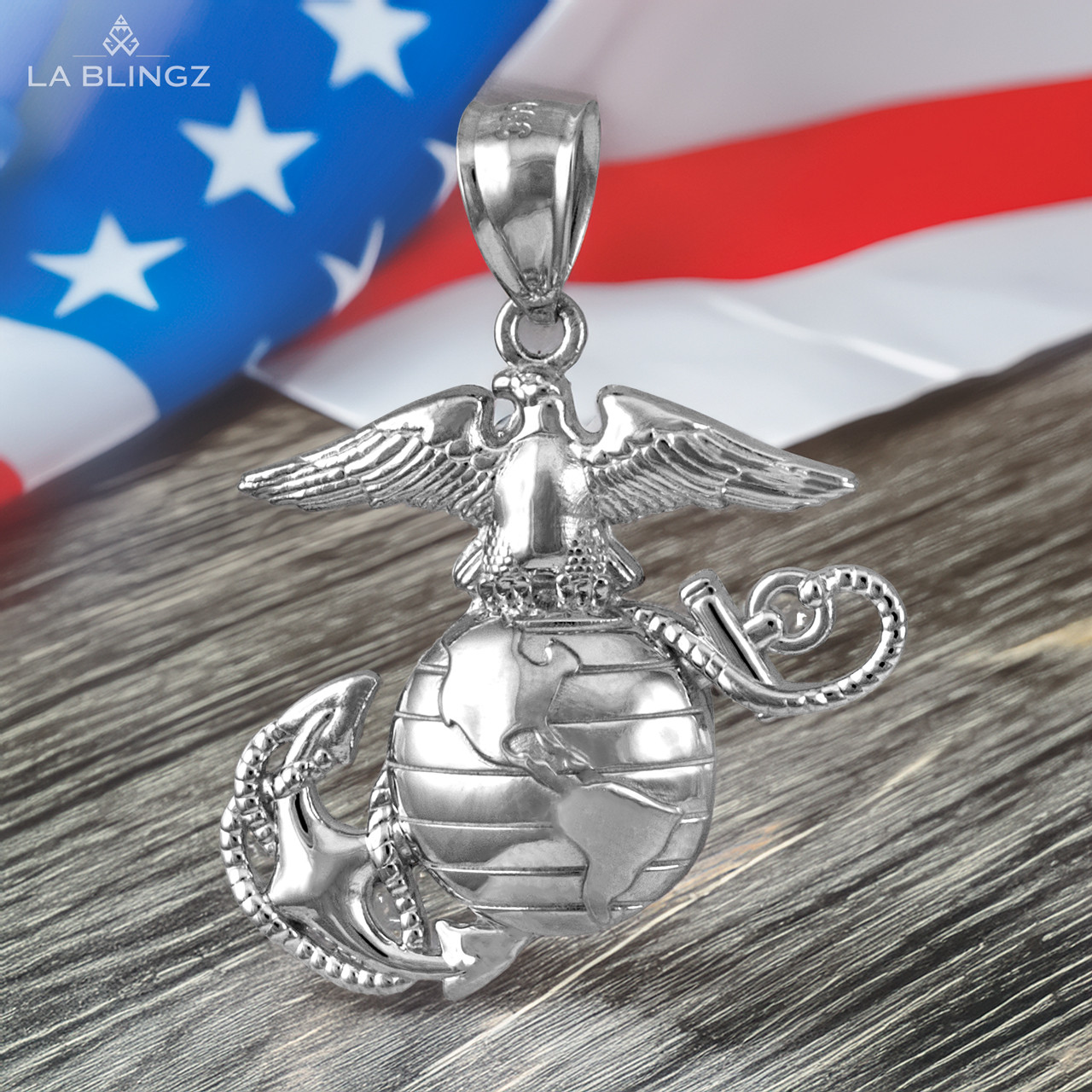 Sterling Silver US Marine Corps USMC Charm Pendant (2 sizes)