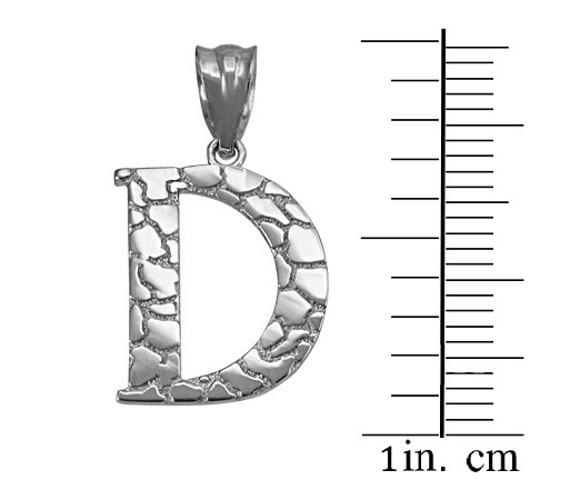 White Gold Nugget Initial Letter "D" Pendant Necklace