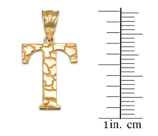 Yellow Gold Nugget Initial Letter "T" Pendant Necklace