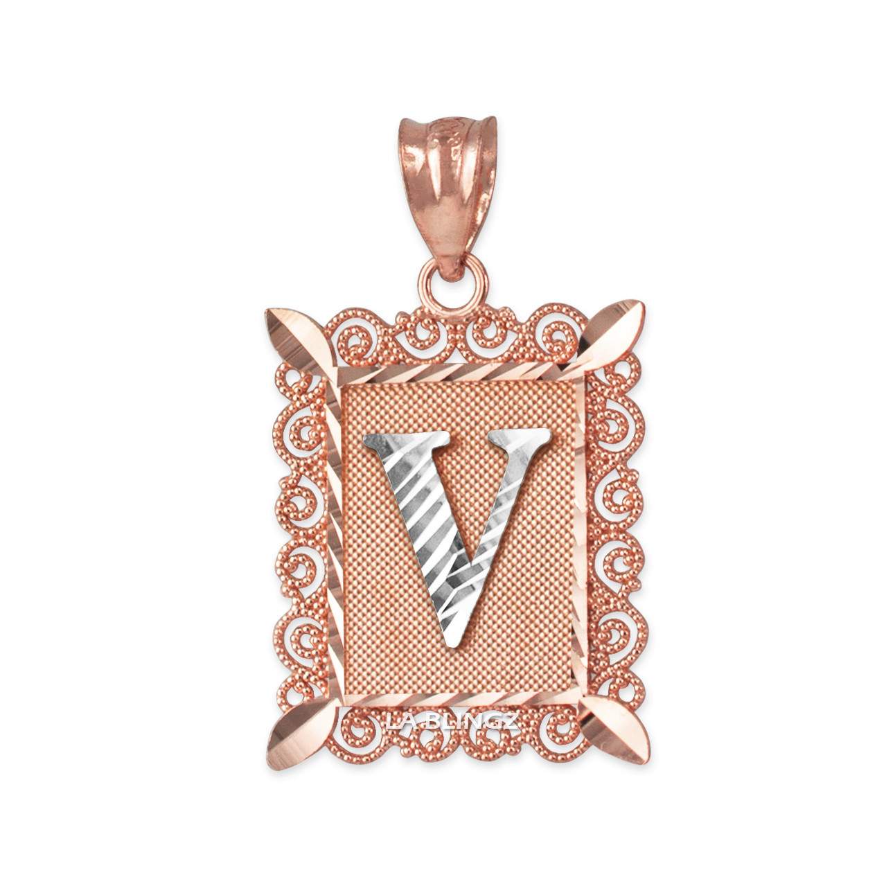 Rose Gold Filigree Alphabet Letter Initial A-Z Personalized Charm ...