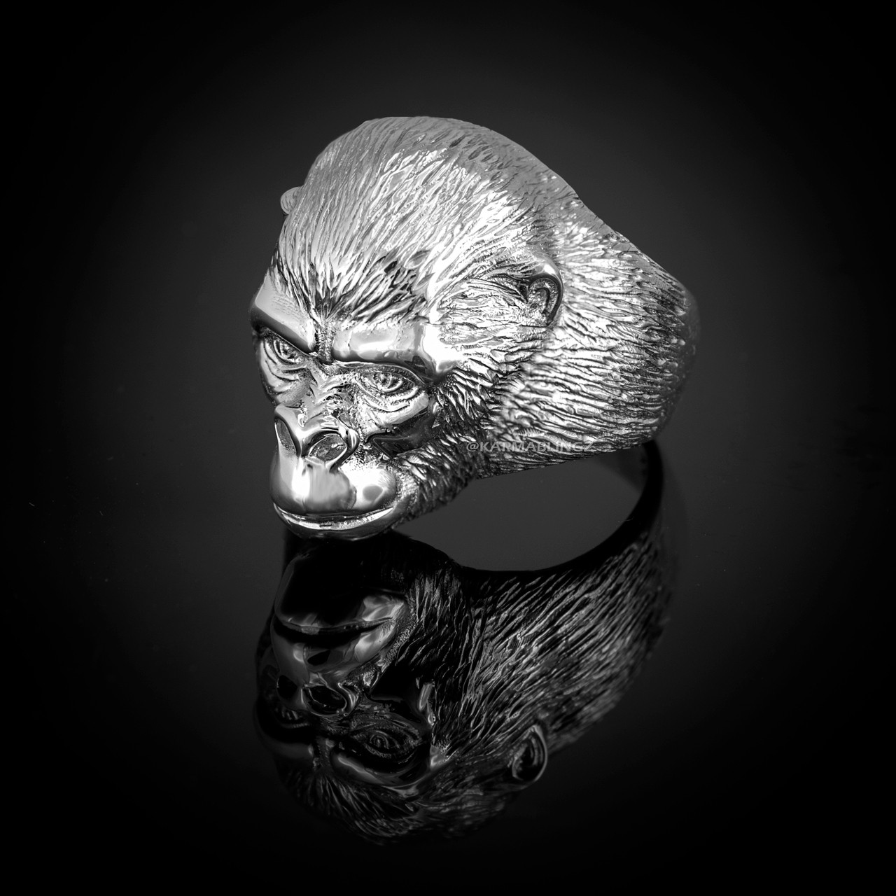 Unique Sterling Silver Men's 3D Ape Face Monkey Ring | Statement Ring