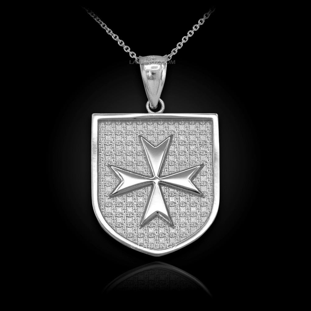 Sterling Silver Knights Hospitaller Maltese Cross Badge Pendant Necklace
