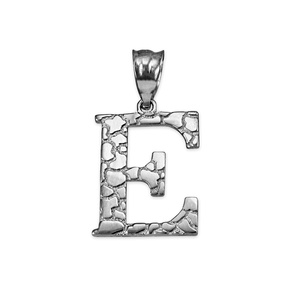 Sterling Silver Nugget Initial Letter "E" Pendant Necklace