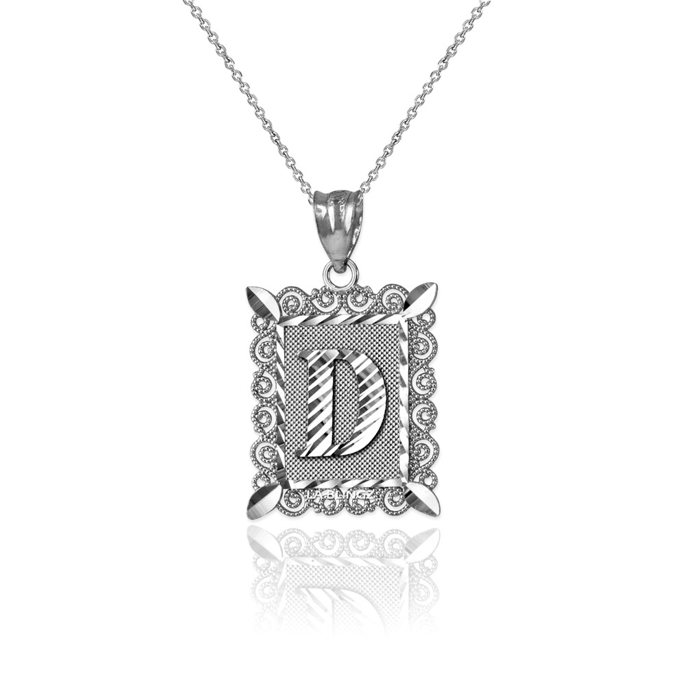 Sterling Silver Filigree Alphabet Initial Letter "D" DC Charm Necklace