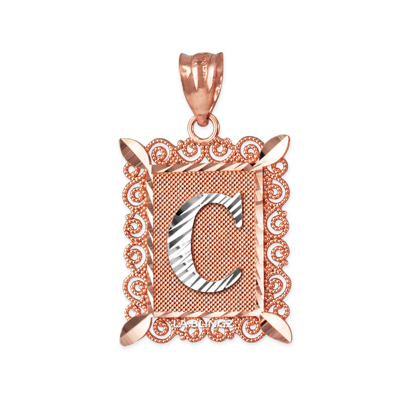 Rose Gold Filigree Alphabet Letter Initial A-Z Personalized Charm ...