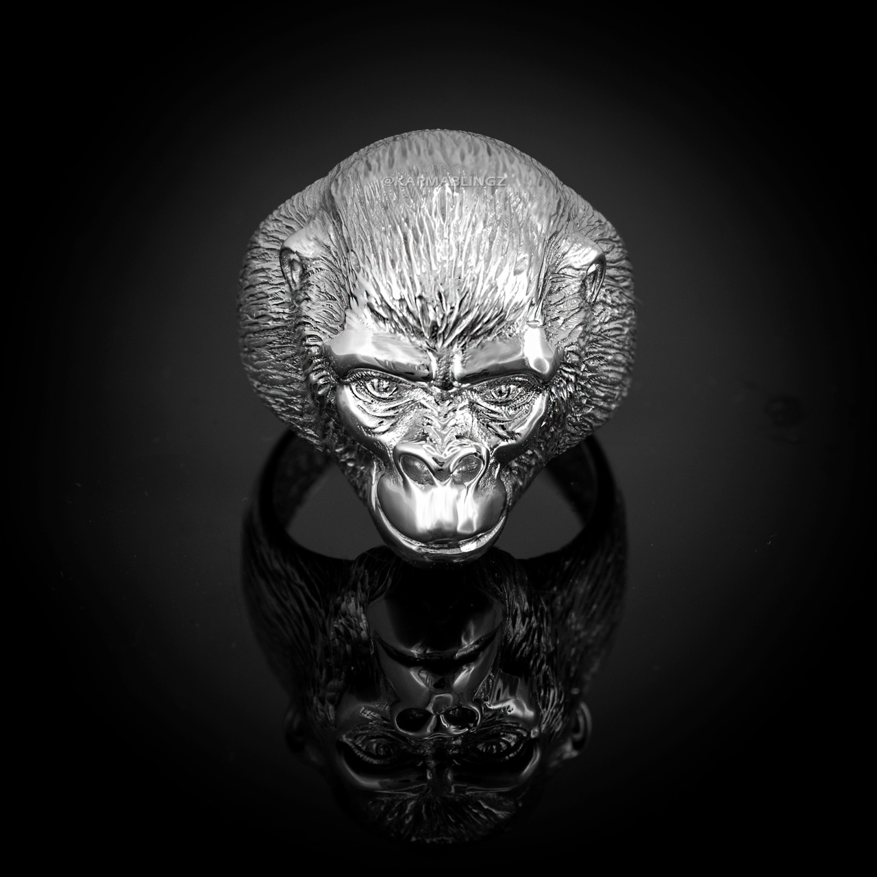 Unique Sterling Silver Men's 3D Ape Face Monkey Ring | Statement Ring