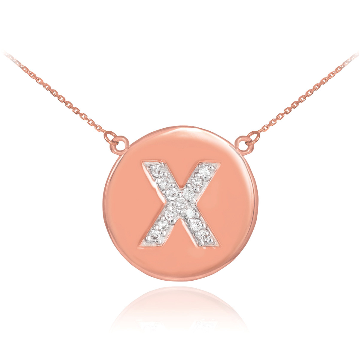 14k Rose Gold Letter "X" Initial Diamond Disc Necklace