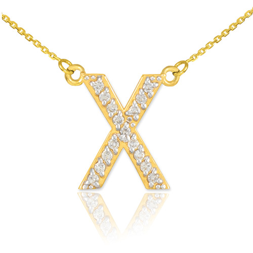 14k Gold Letter Script "X" Diamond Initial Necklace