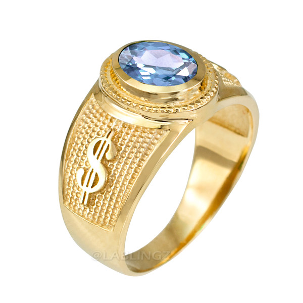 Yellow Gold Cash Money Dollar CZ Birthstone Ring.