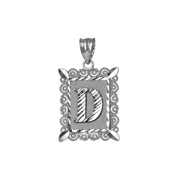 Sterling Silver Filigree Alphabet Initial Letter "D" DC Charm Necklace