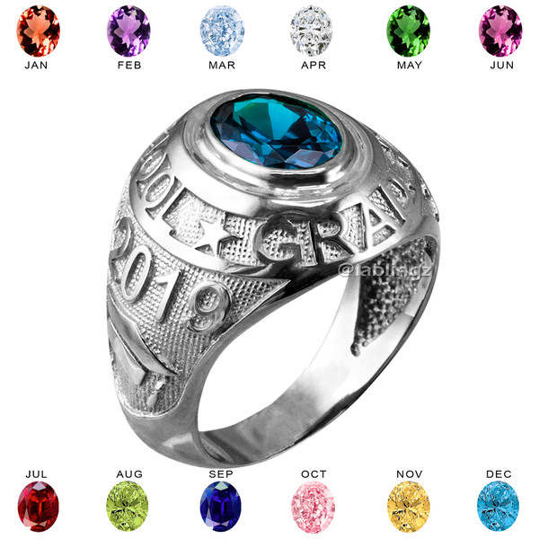 2019 High School Graduation Birthstone CZ Ring in Sterling Silver