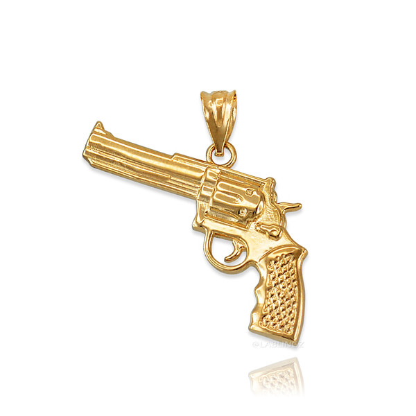 Revolver Pistol Gun Pendant Necklace in Yellow Gold